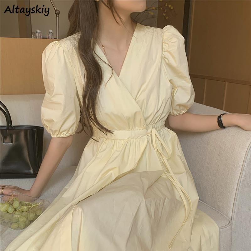 Ellena - Dark Academia Yellow Dress Summer Puff-sleeve – TheDarkAcademic